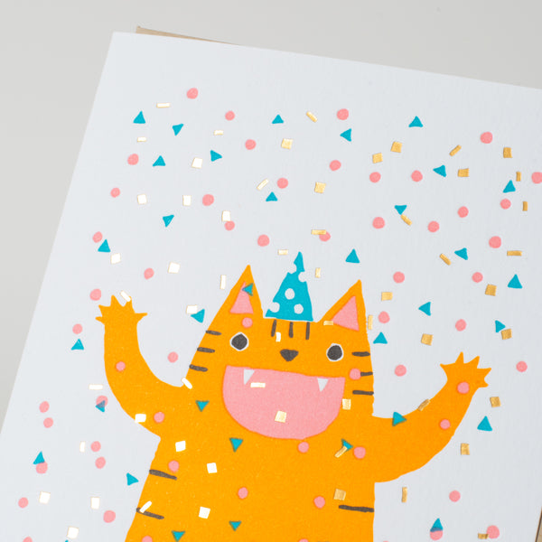 Confetti Cat Birthday card by Fugu Fugu Press - Egg Press