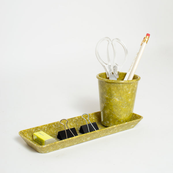 Marbled Melamine Pen Cup, Mustard - Egg Press